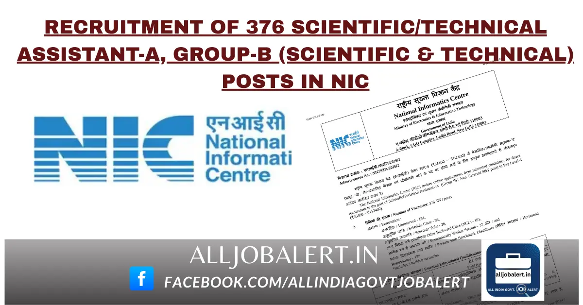 NIC STA Recruitment 2026 Notification Out – 376 Scientific Technical ...
