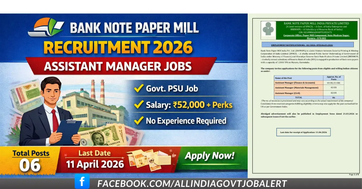 Bank Note Paper Mill Recruitment 2026 – Assistant Manager Jobs | PSU ...