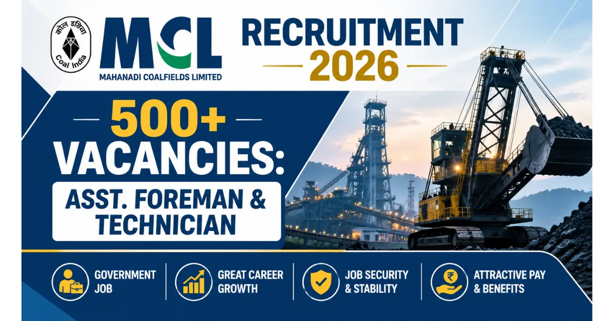 MCL Recruitment 2026: Apply Online for 500 Asst. Foreman & Technician ...