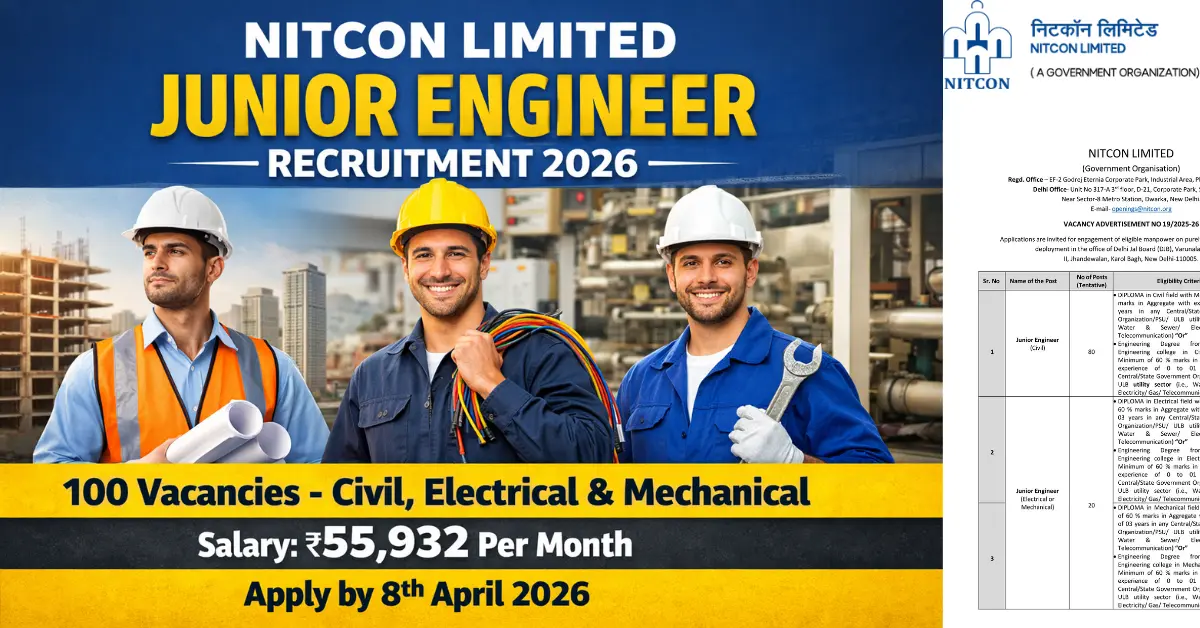 NITCON Limited Junior Engineer Recruitment 2026 Notification Out for ...